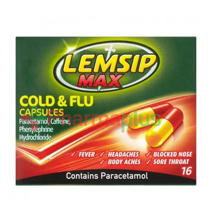 Lemsip cold and flu max lemon capsules 16`s | Pharmaplus | Pharmaplus